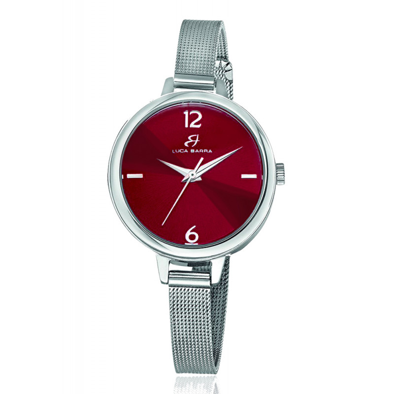 Orologio Luca Barra Quadrante Rosso Scuro Maglia Milano Acciaio BW220