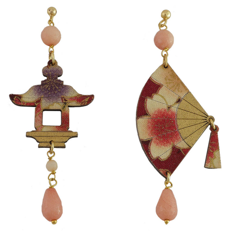 Orecchini Lebole Fujiyama Pietre Rosa Sfaccettate Legno Seta 9W0DJFM
