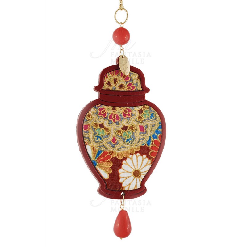 Collana Lebole Potiche Colore Rosso Seta Giapponese Vaso Fiori Argento