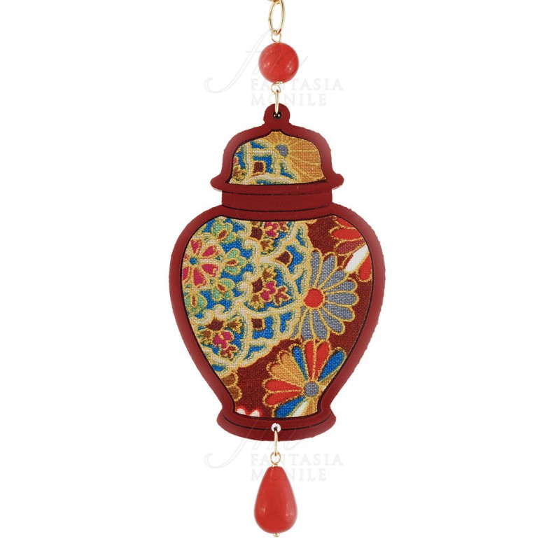 Collana Lebole Potiche Colore Rosso Seta Giapponese Vaso Fiori Argento